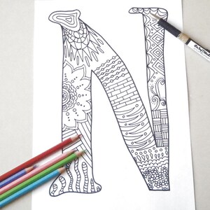 Colouring Letter N Alphabet Kids Adult Coloring Book Instant Download ...