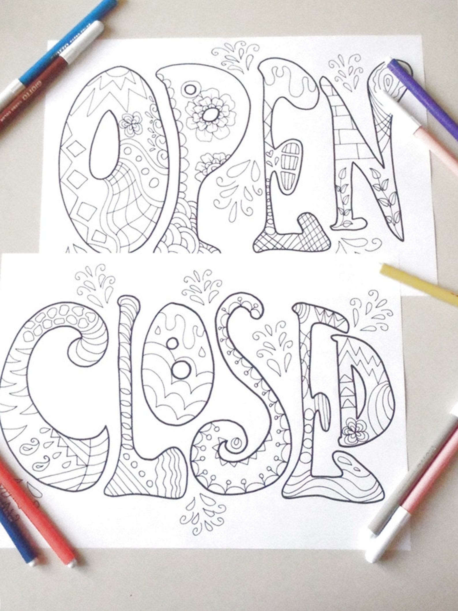 Open Closed Signs Shop Store Office Adult Coloring Colouring | Etsy