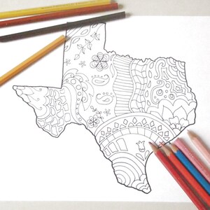 Texas Map Kids Adult Coloring Tourist Map Travelmap Doodle Book Instant ...