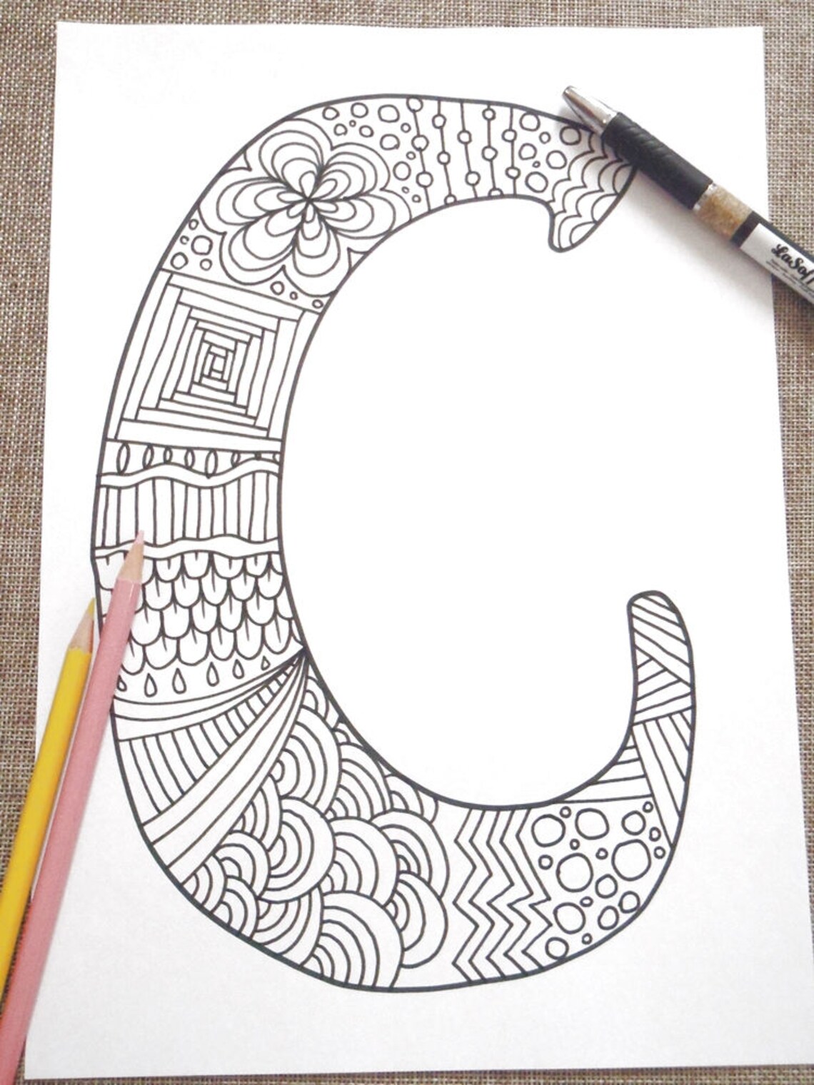 C Letter Colouring Alphabet Kids Adult Coloring Book Lettering | Etsy