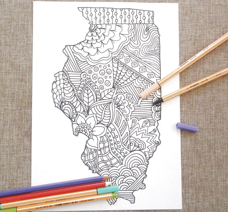 Illinois Colouring Map Kids Adult Coloring Tourist Map - Etsy
