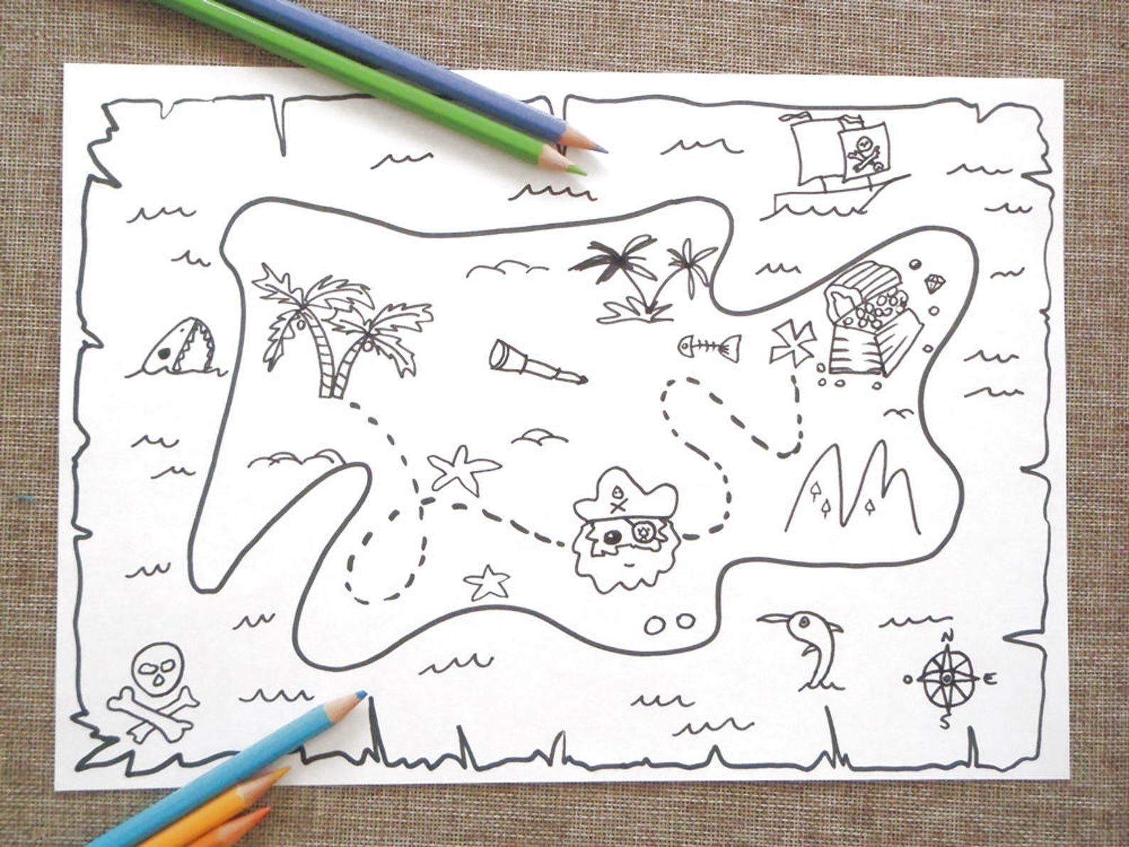 Pirate Map Coloring Treasure Printable Colouring Kids Buccaneers ...