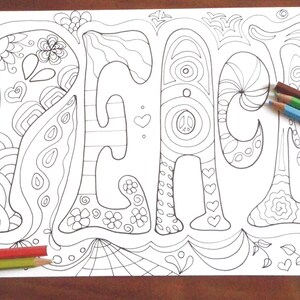 Peace Coloring Book Adults Kids Zentangle Relax Peace Colouring Doodle ...