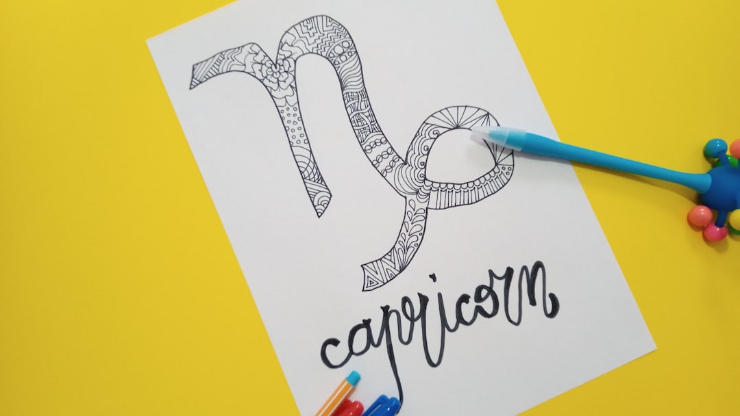 Capricorn Colouring Page Coloring Horoscope Symbol Adult Coloring Book ...