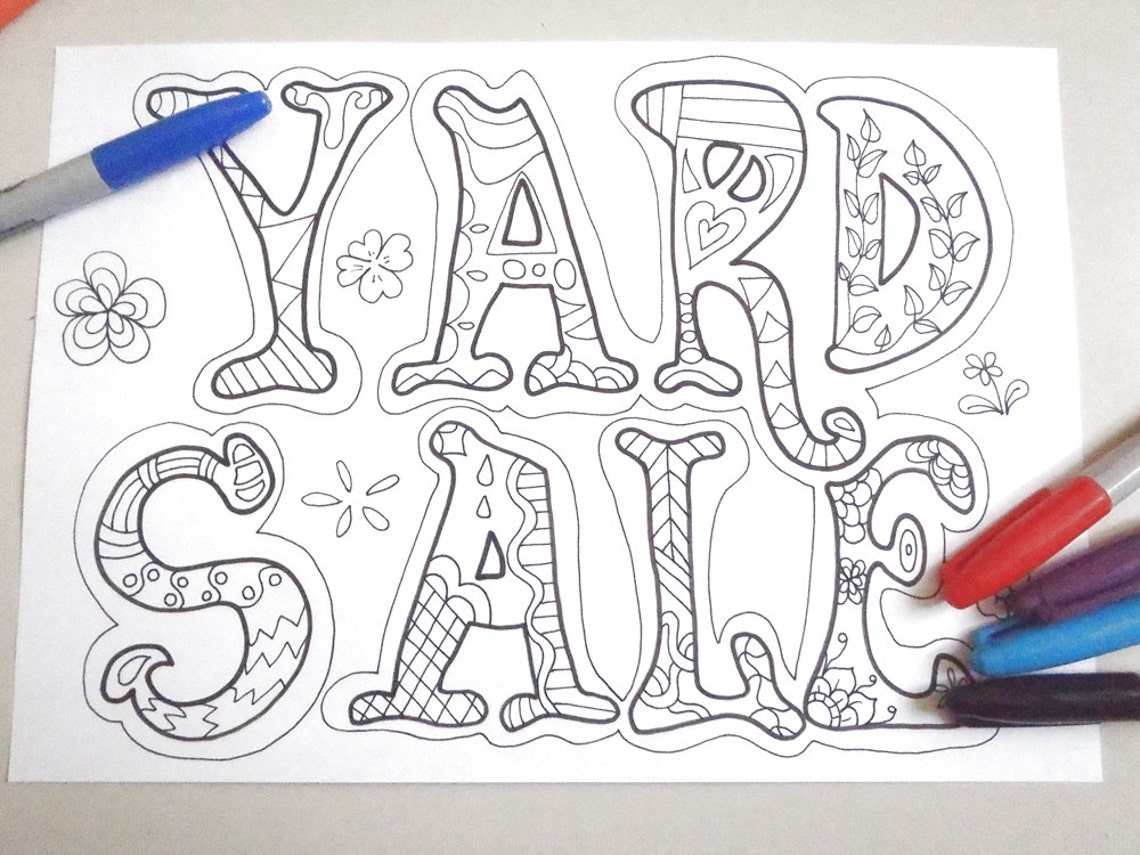 Yard sale sign adult coloring garage sale moving sale board | Etsy
