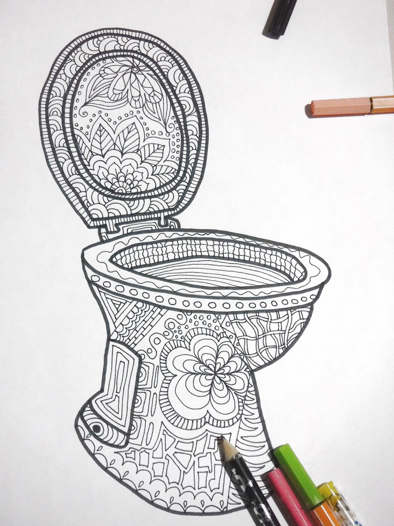 Coloring Wc Printable Page Digital Art Colouring | Etsy