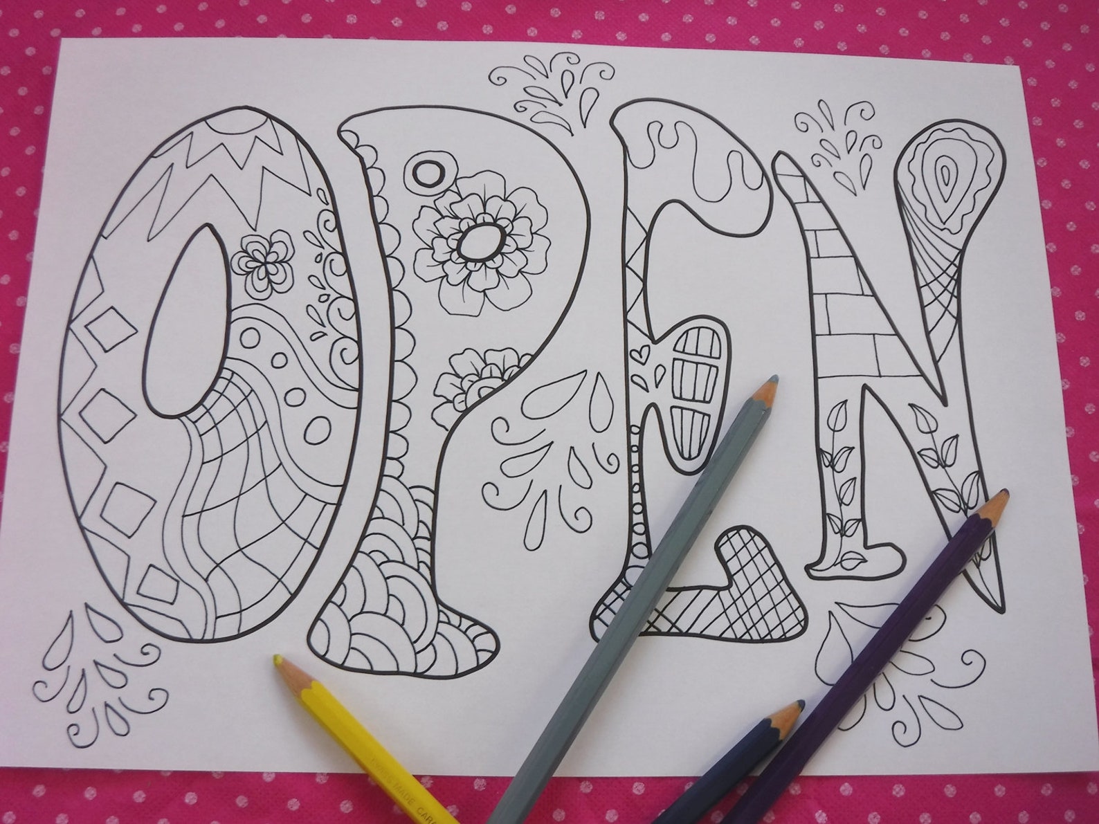 Open Closed Signs Shop Store Office Adult Coloring Colouring | Etsy