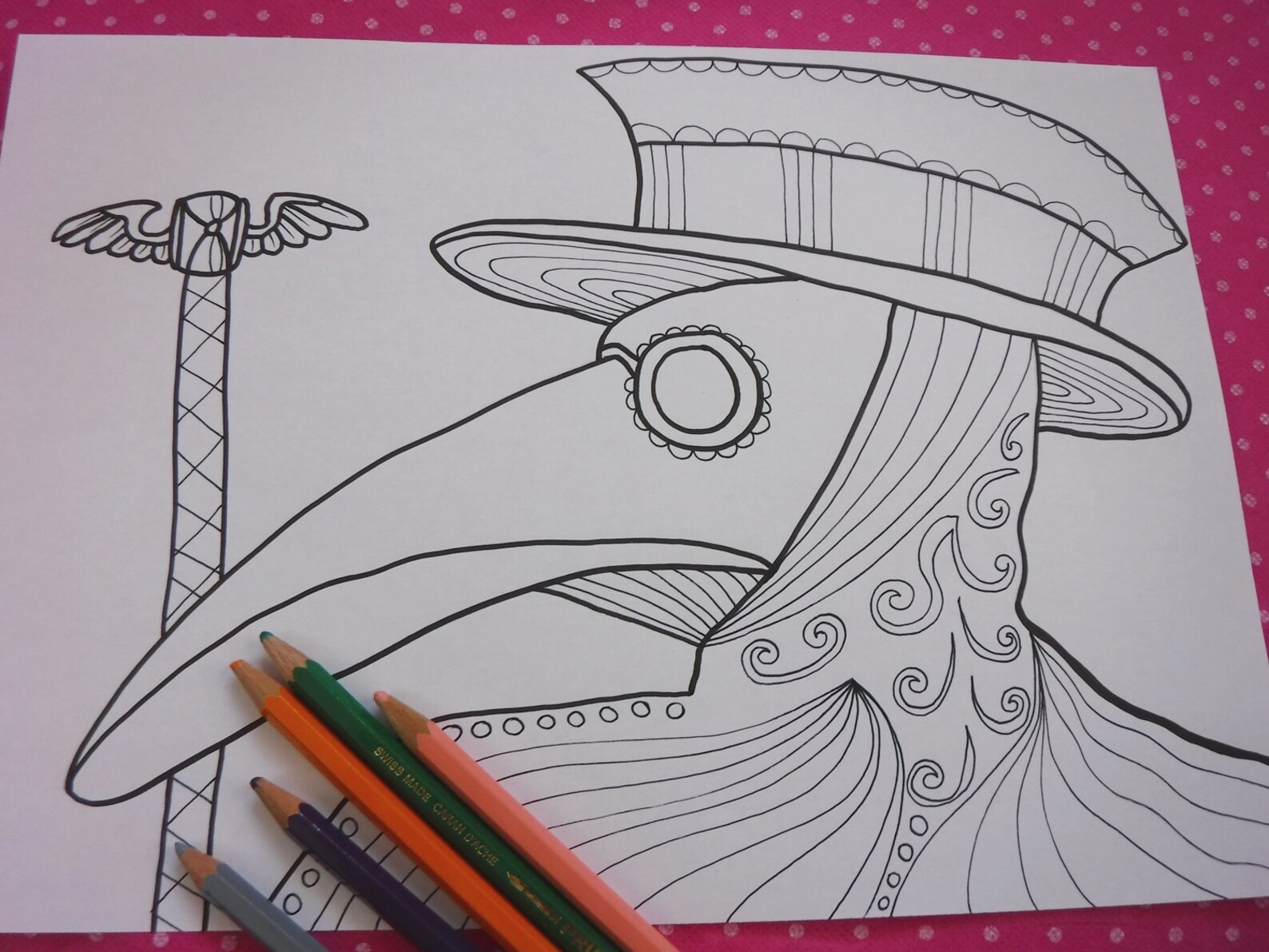 Halloween Plague Doctor Mask Coloring Page Adults Horror Goth Download ...