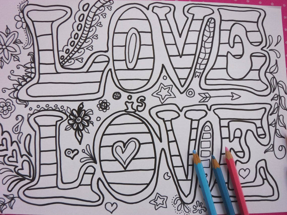 Pride Love is Love Coloring Gay Lgbt Lgbtq Lesbian | Etsy