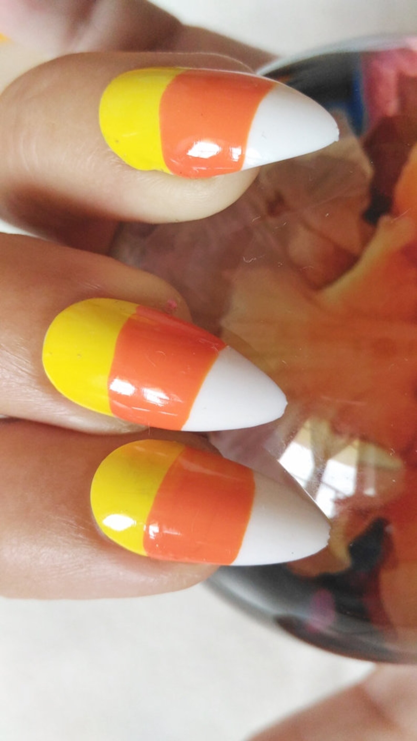 Halloween Candy Corn Nails Fake Nails Cool - Etsy