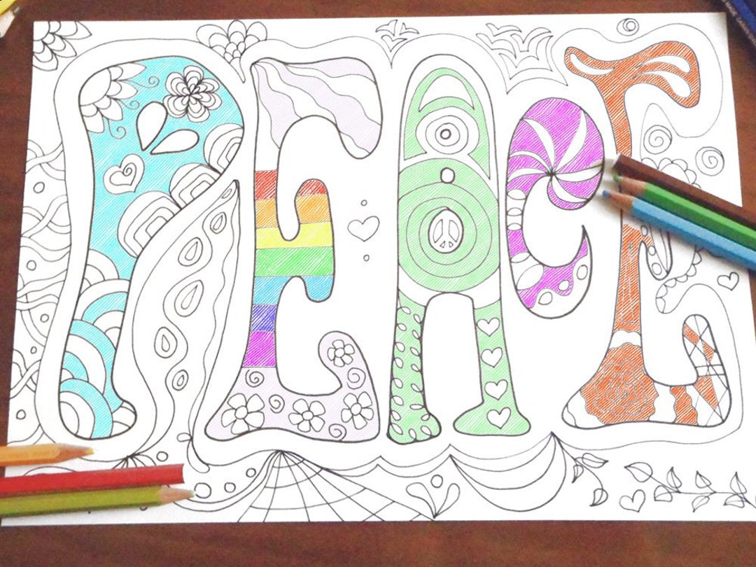 Peace Coloring Book Adults Kids Zentangle Relax Peace Colouring Doodle ...