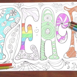 Peace Coloring Book Adults Kids Zentangle Relax Peace Colouring Doodle ...