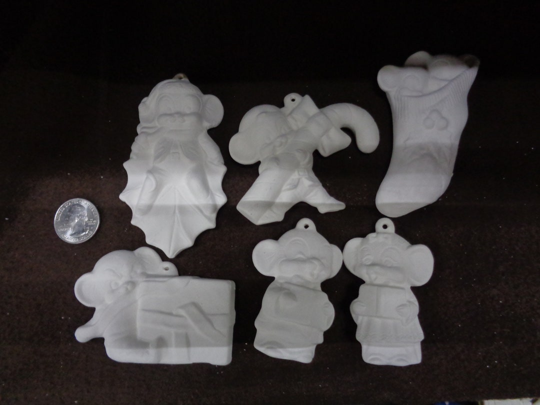 5 Ceramic Bisque Alberta Mouse Mice Ornaments Lot- Leaf, Candy Cane ...