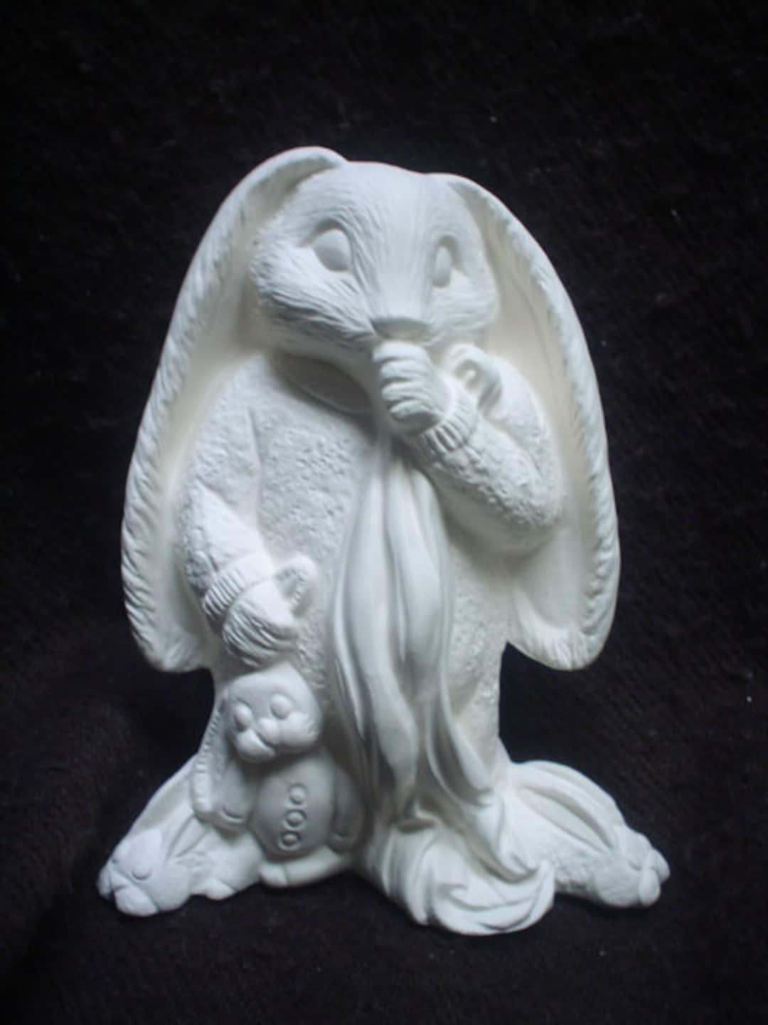 6" Ceramic Bisque Rabbit Bunny With Blanket & Rabbit Doll - Ready to ...