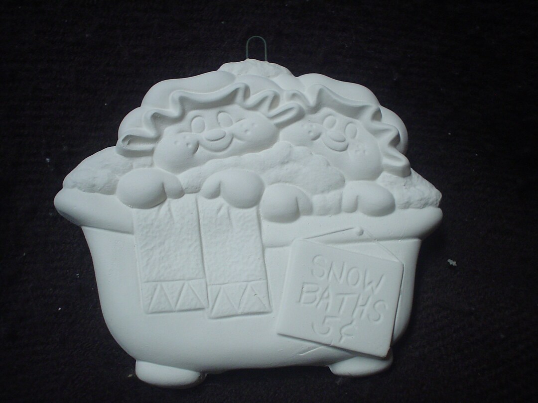 Ceramic Bisque Ornament: 3.5" Tall Snowmen Snowman Bathing Bathtub ...