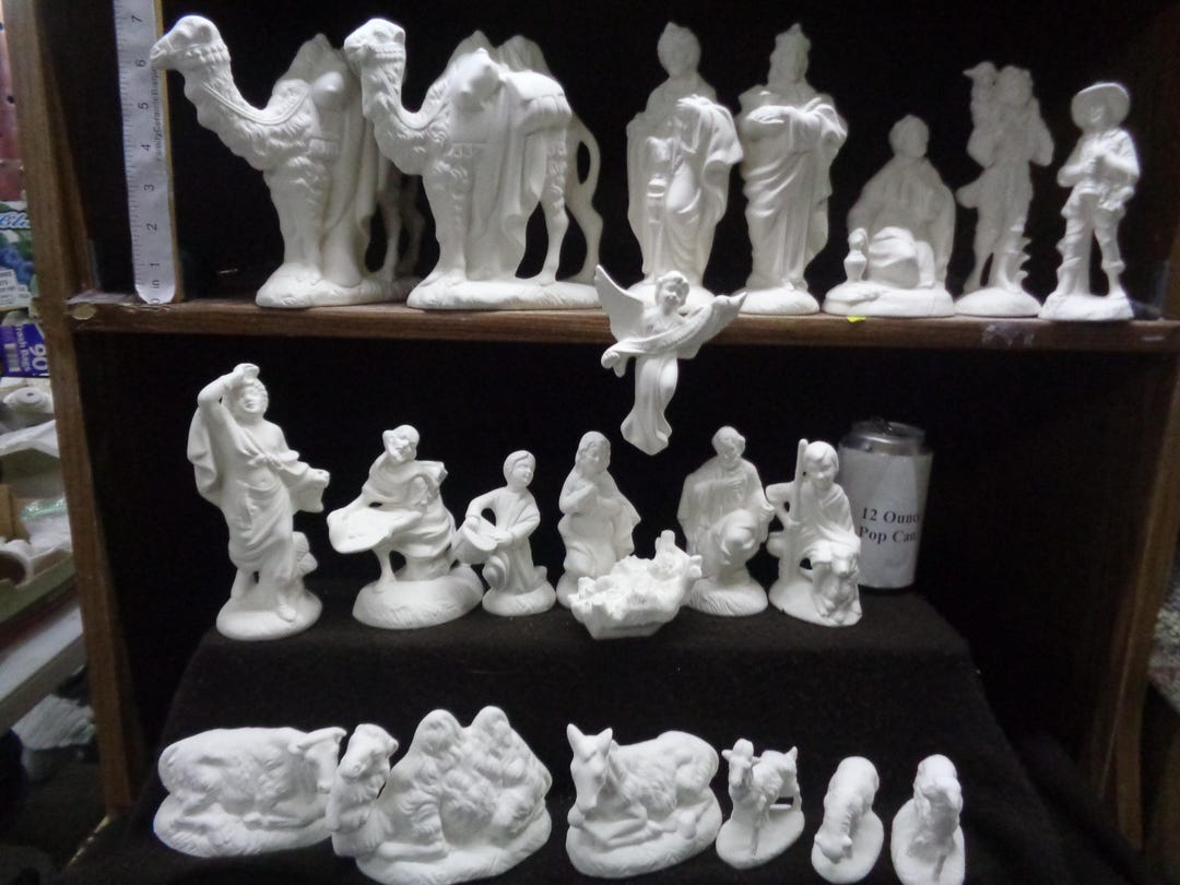 Ceramic Bisque 21 Piece Atlantic Nativity Set (includes 2 Nativity Rods ...