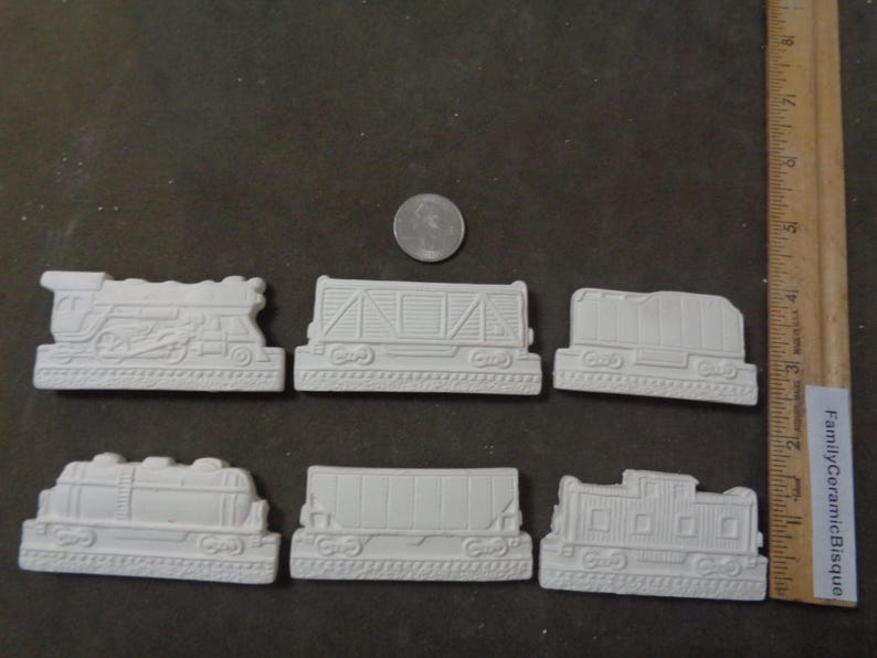 6 Ceramic Bisque 1 1/4" Tall, 3" Wide Train Car Magnets - Flat Back ...