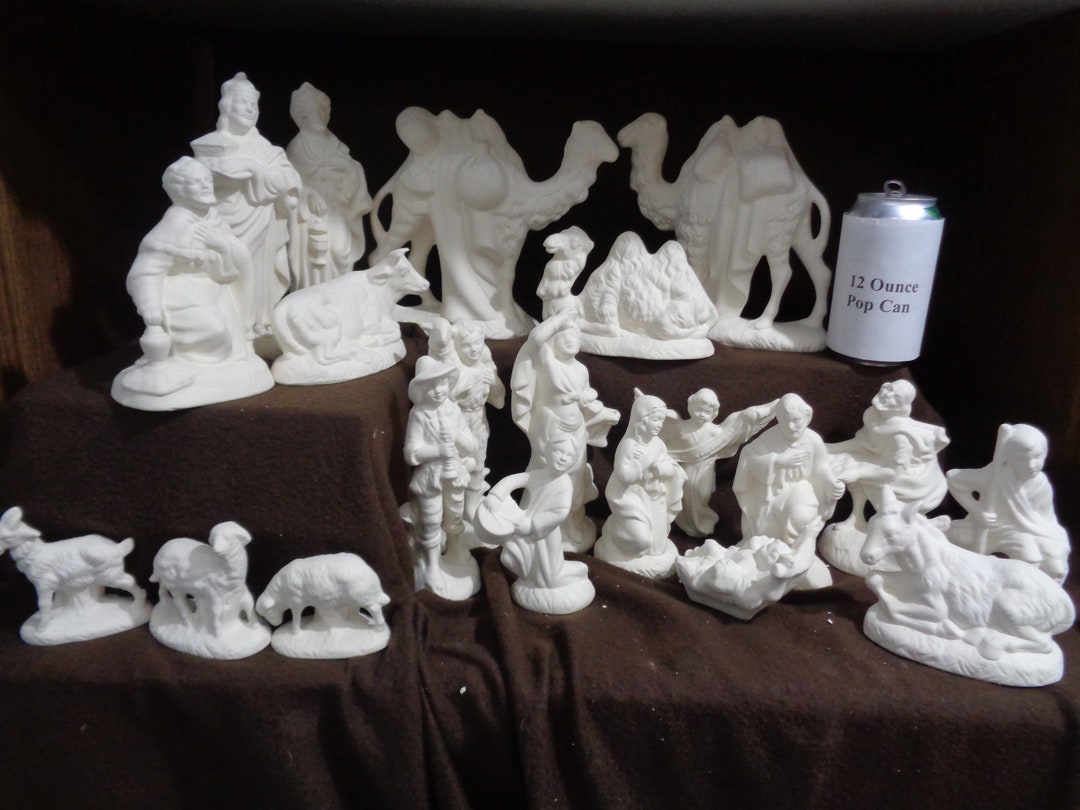 Ceramic Bisque 21 Piece Atlantic Nativity Set (includes 2 Nativity Rods ...