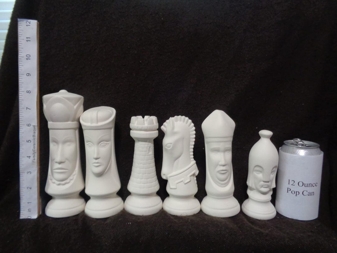 Ceramic Bisque 32 Piece LARGE Duncan Chess Set Ranging From 6" - 8 ...