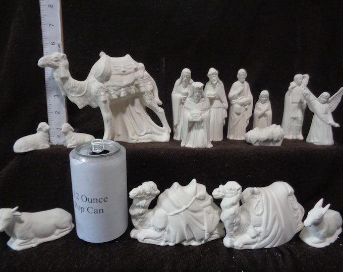 Ceramic Bisque 21 Piece Atlantic Nativity Set (includes 2 Nativity Rods ...