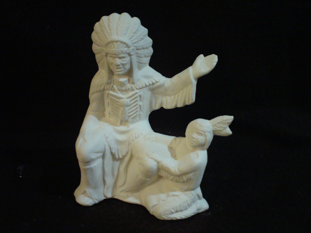 Ceramic Bisque 4" Indian Chief With Boy at Knee - Ready to Paint - E679 ...