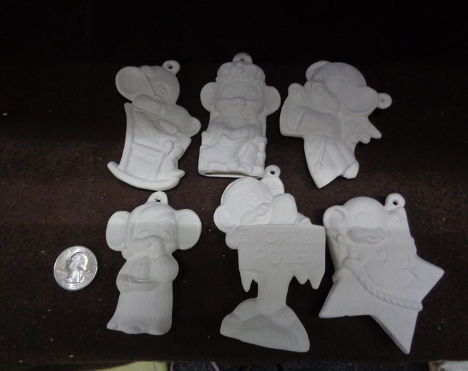 6 Ceramic Bisque Alberta Mouse Mice Ornaments Lot: Nightshirt, Grandma ...