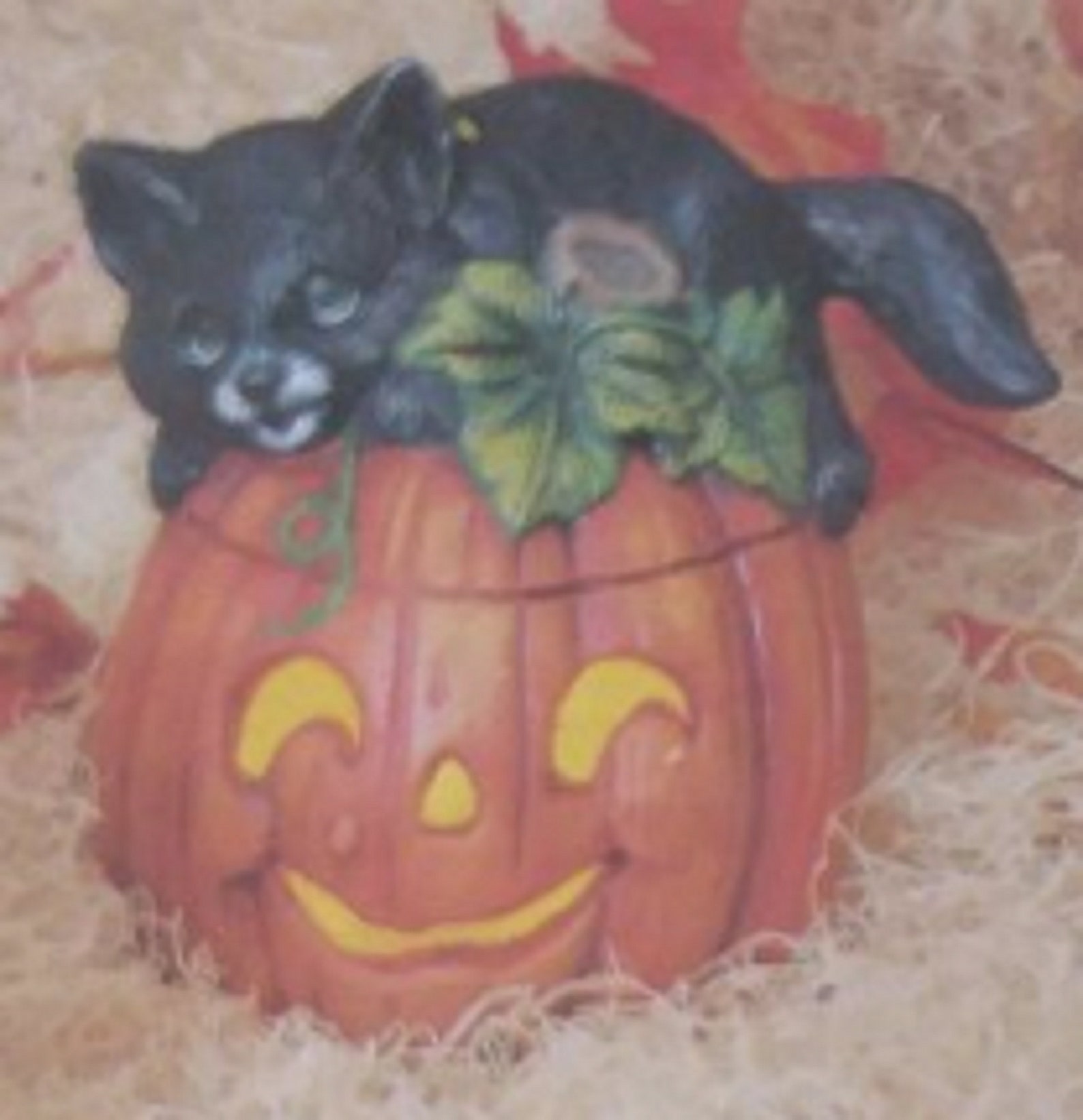 Ceramic Bisque 6" Tall Halloween Cat on Large Jack-o-lantern Nightlight ...