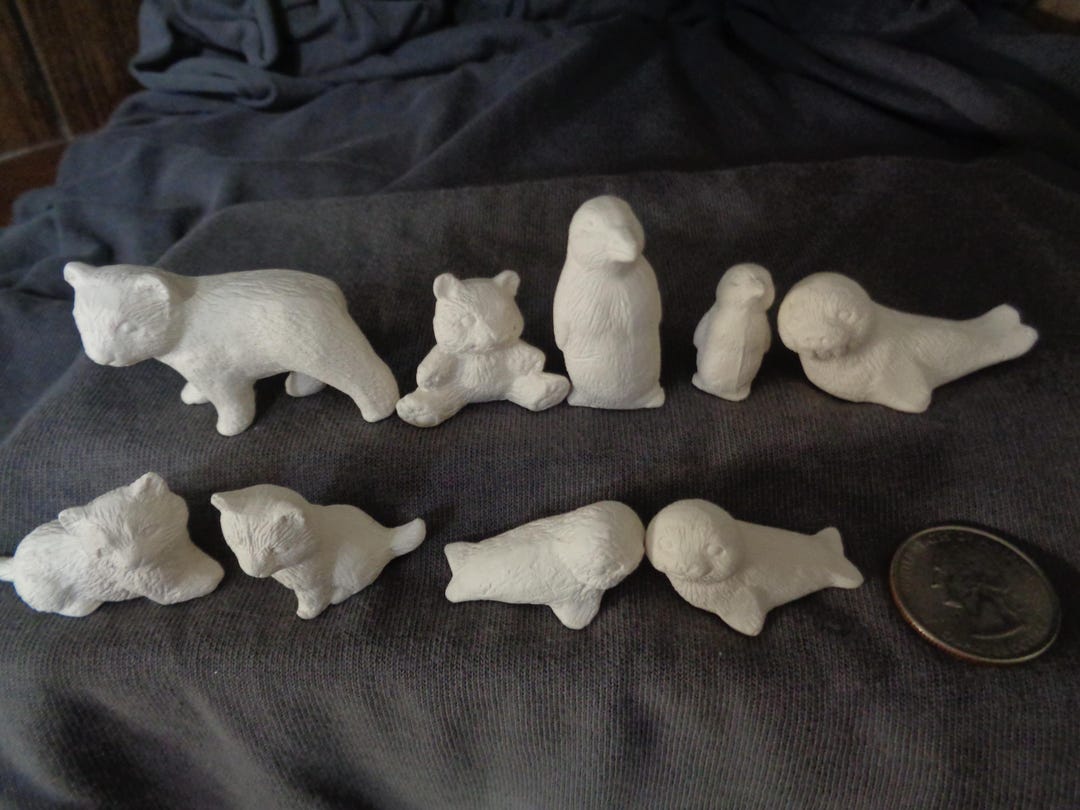 9 Ceramic Bisque 3/4" - 1 1/4" Tall Miniature Polar & Arctic Animals: 2 ...