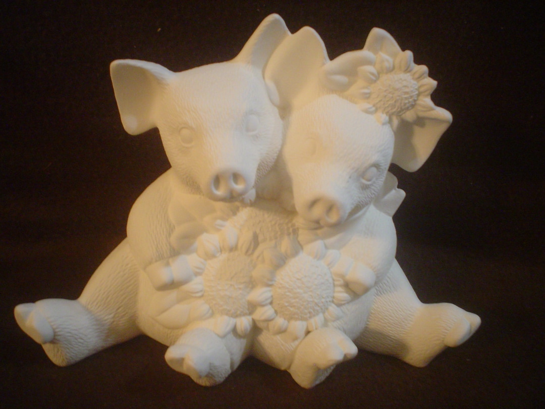 Ceramic Bisque 5.5" X 6.5" Cuddle Pigs With Sunflowers - Ready to Paint ...