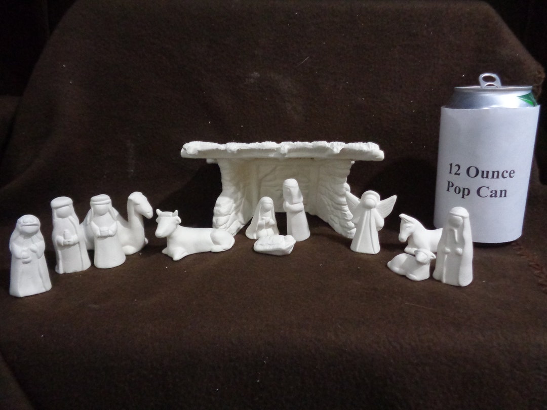 Ceramic Bisque 13 Piece Miniature Riverview Faceless Nativity Set ...