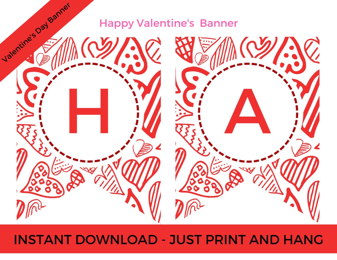 Happy Valentine's Day Banner: Red Heart Flags (digital Download) - Etsy