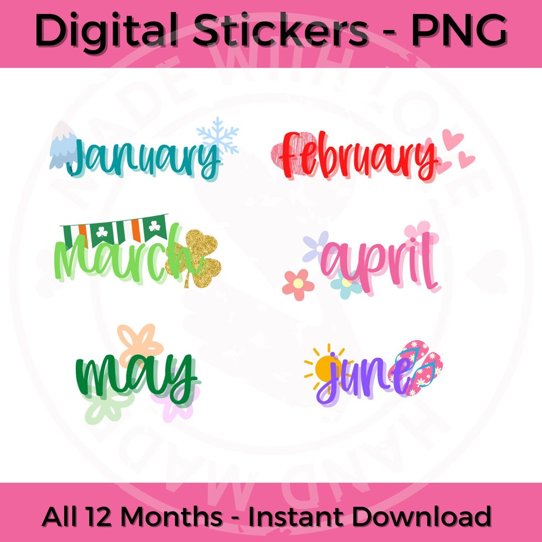 Monthly Planner Stickers: Themed Digital PNG Files (digital Download ...