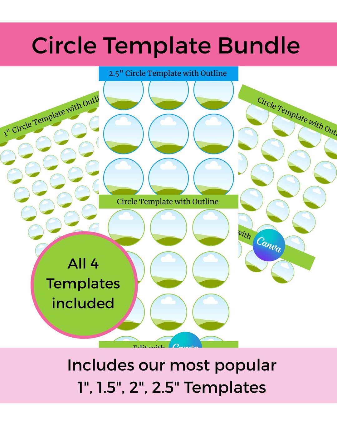 Canva Circle Template Bundle: 1-2.5" Sticker Templates (digital ...
