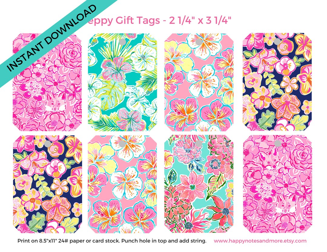 Preppy Print Printable Birthday Gift Tags - INSTANT DOWNLOAD - Etsy