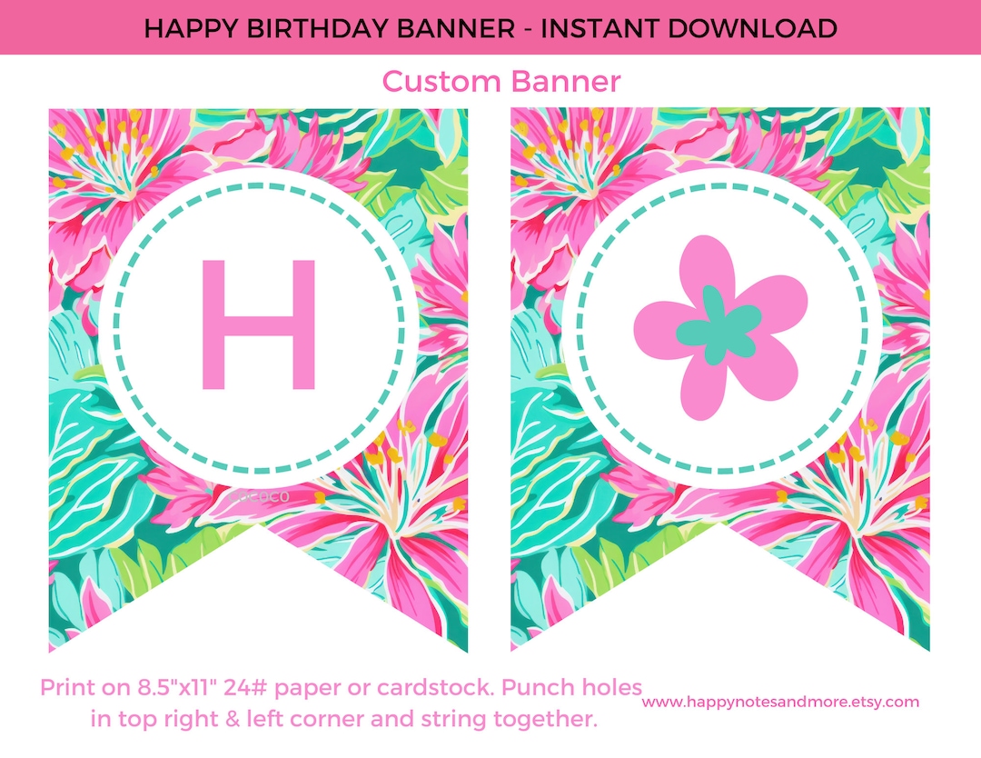 Preppy Floral Happy Birthday Banner - Lilly P Inspired (digital ...