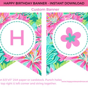 Preppy Floral Happy Birthday Banner - Lilly P Inspired (digital ...