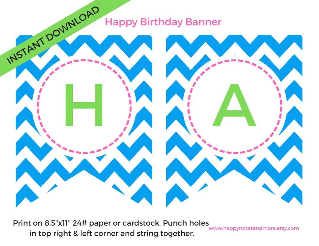 Printable Happy Birthday Banner: Chevron Party Decor (instant Download ...