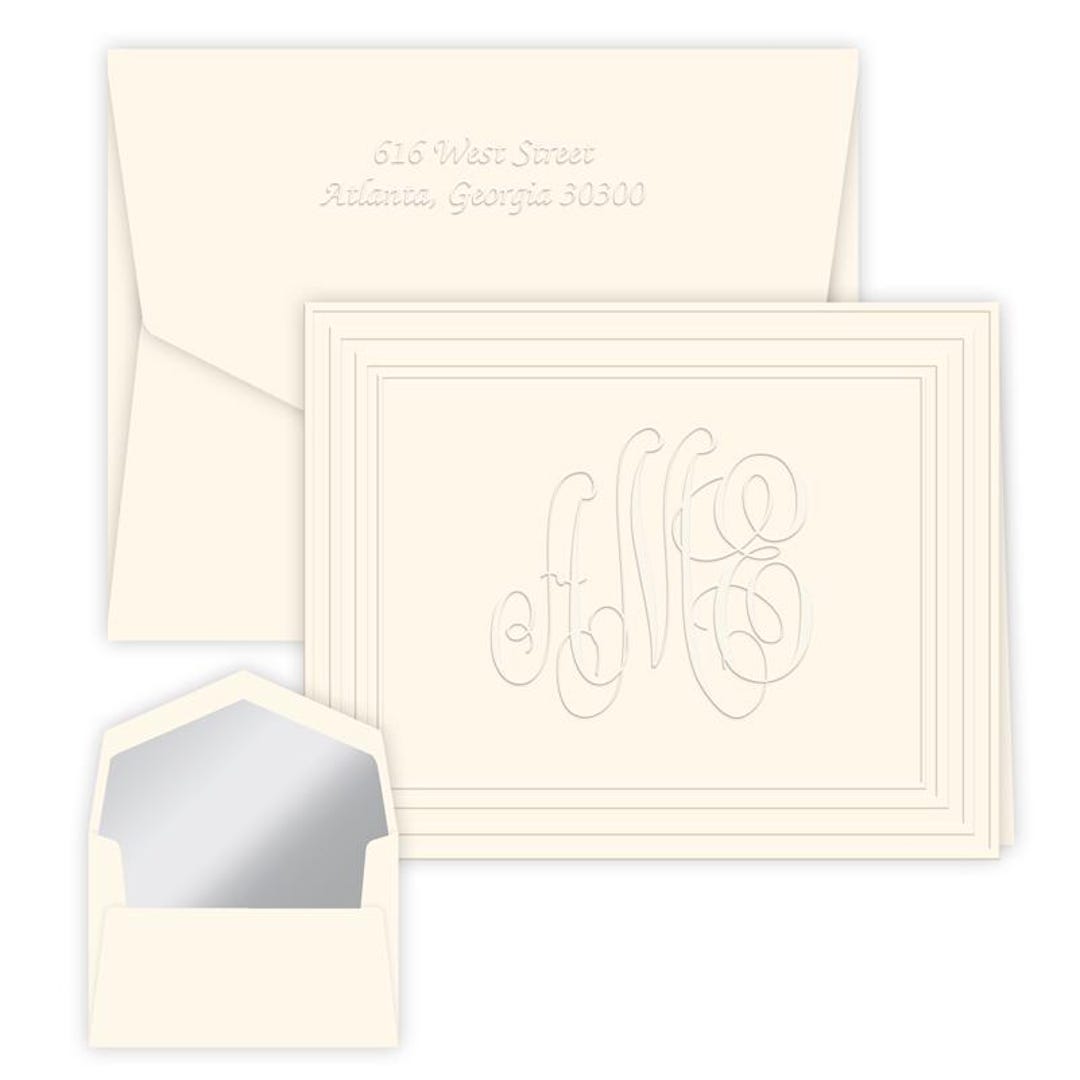 Embossed Monogram Note Card: Classic Frame, Personalized Stationery - Etsy