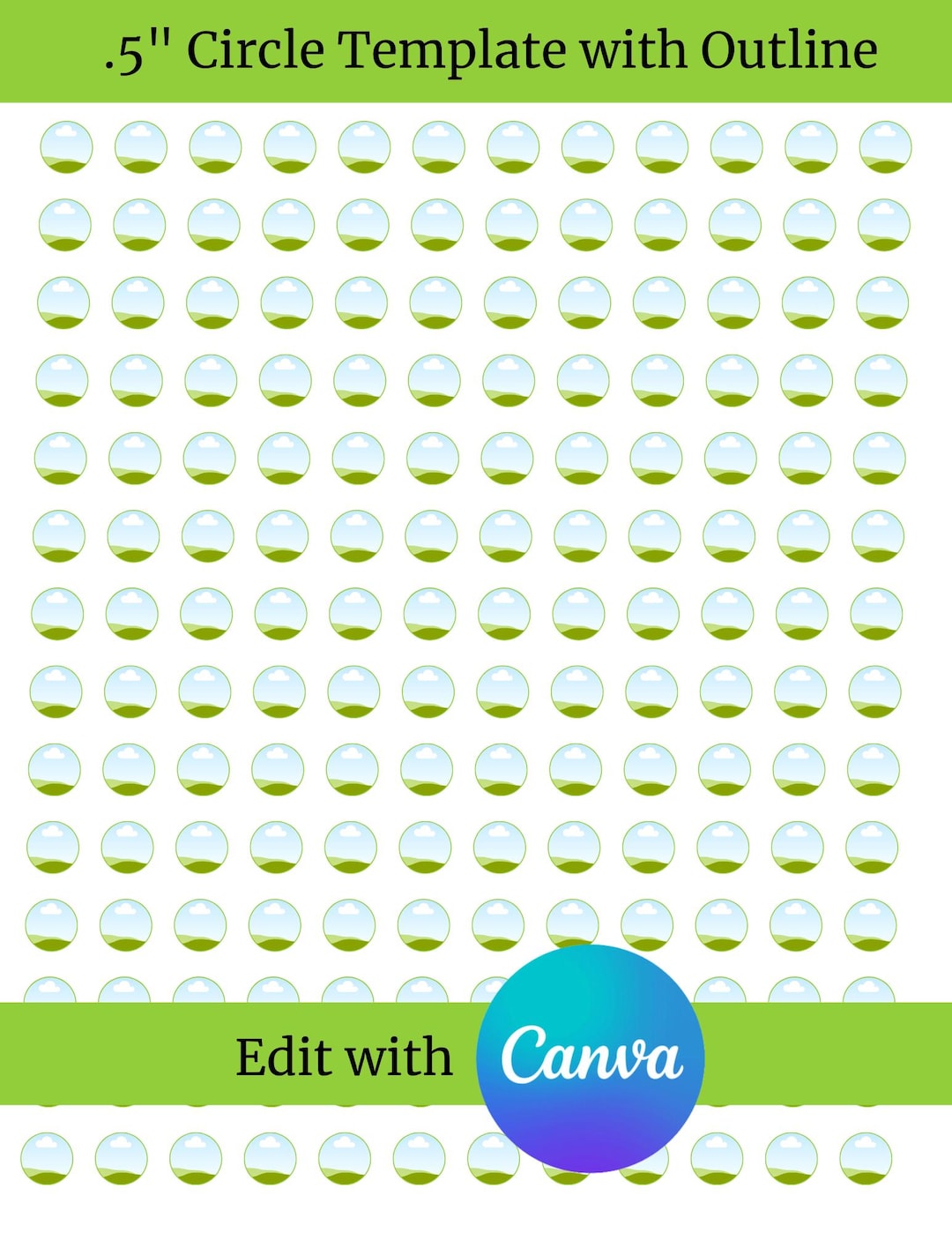 Editable Half Inch Circle Template for Canva: Printable Stickers ...