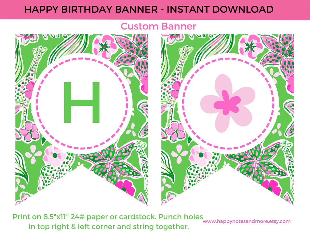 Preppy Happy Birthday Banner: Lilly P Inspired Print (digital Download ...