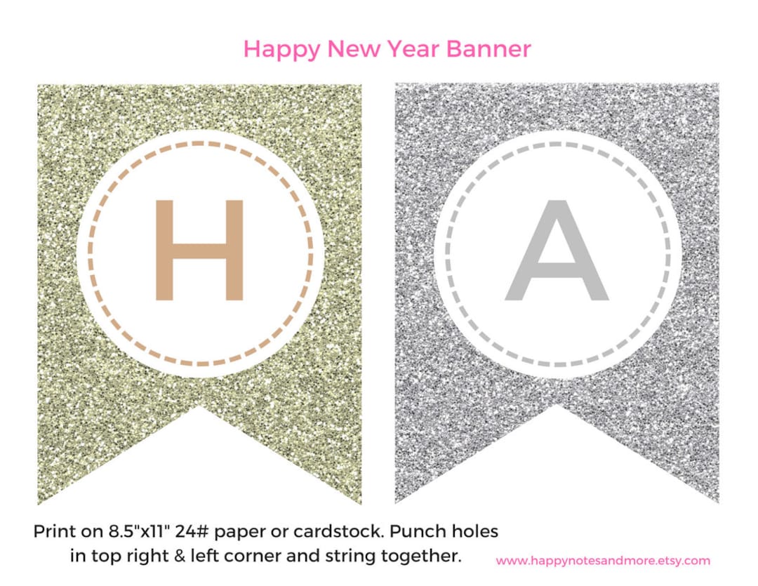 Happy New Year Printable Banner: Glitter Flags (digital Download) - Etsy