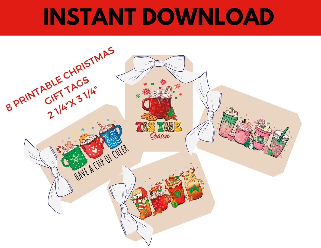 Christmas Hot Cocoa Mugs Gift Tags - Printable Holiday Tags (instant ...