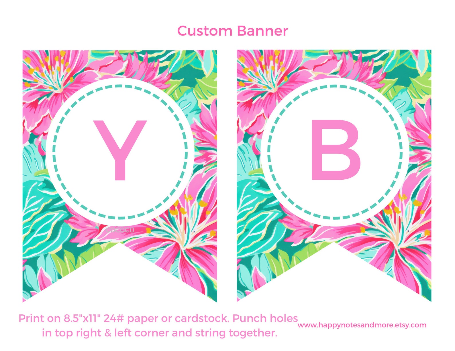 Preppy Floral Happy Birthday Banner - Lilly P Inspired (digital ...
