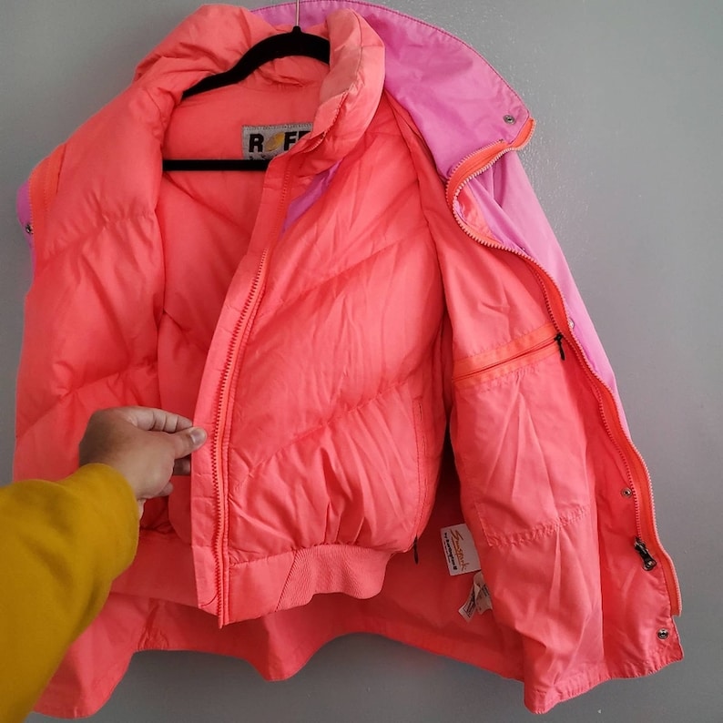Vintage Roffe 1980s Double Layer Neon Pink Puffer Ski Coat Jacket ...