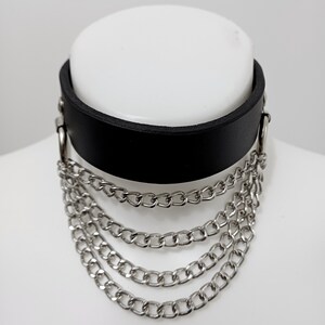 Black Leather Grunge Goth Choker - Collar With Silver Color Chains - Etsy
