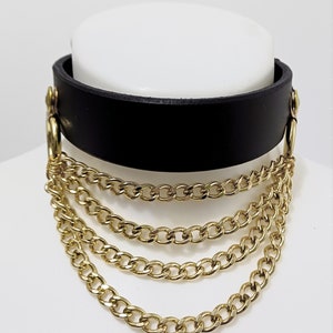 Black Leather Grunge Goth Choker - Collar With Silver Color Chains - Etsy