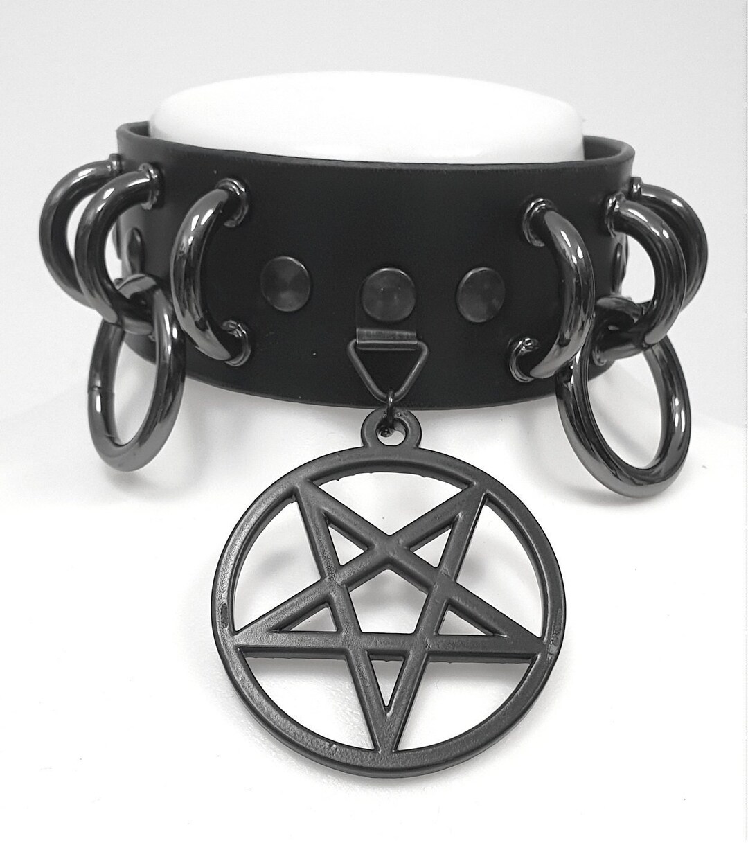 Gun Metal Black Choker Large Pentagram Leather Collar - Etsy