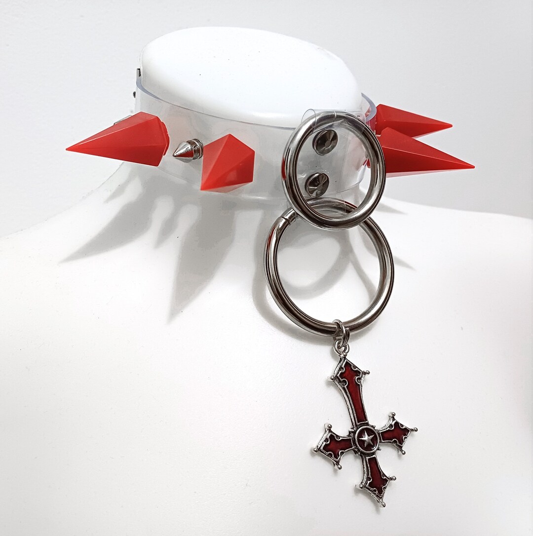 Clear PVC Red Spikes Choker - Inverted Cross Vinyl Collar With Rings - Etsy