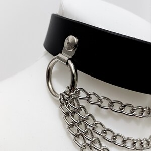 Black Leather Grunge Goth Choker - Collar With Silver Color Chains - Etsy