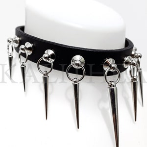 Black Leather Choker With Spikes - Grunge Goth Genuine Leather Collar ...